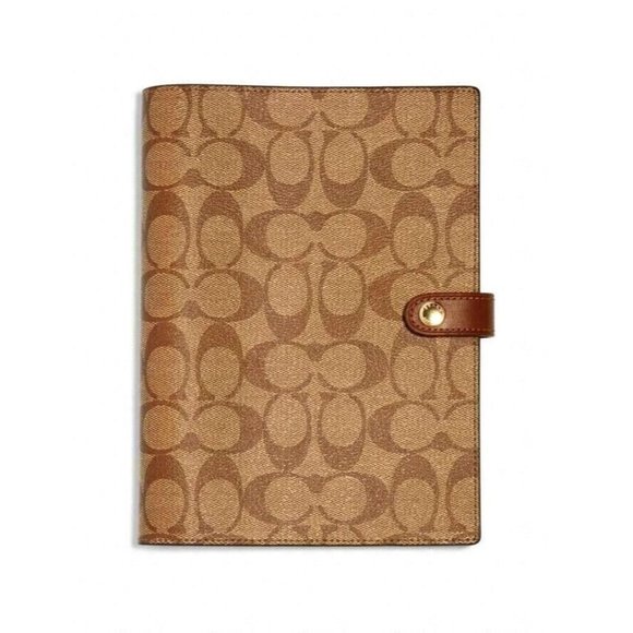 Coach | Office | Coach Notebook Signature Canvas Leather Khaki Brown ...
